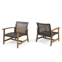 Viola Outdoor Wood and Wicker Club Chairs – GDFStudio