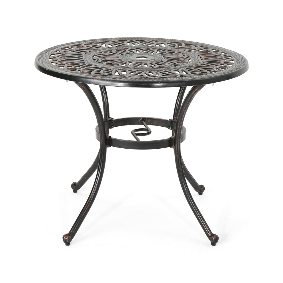 Jamie Outdoor Round Cast Aluminum Dining Table, Shiny Copper – GDFStudio