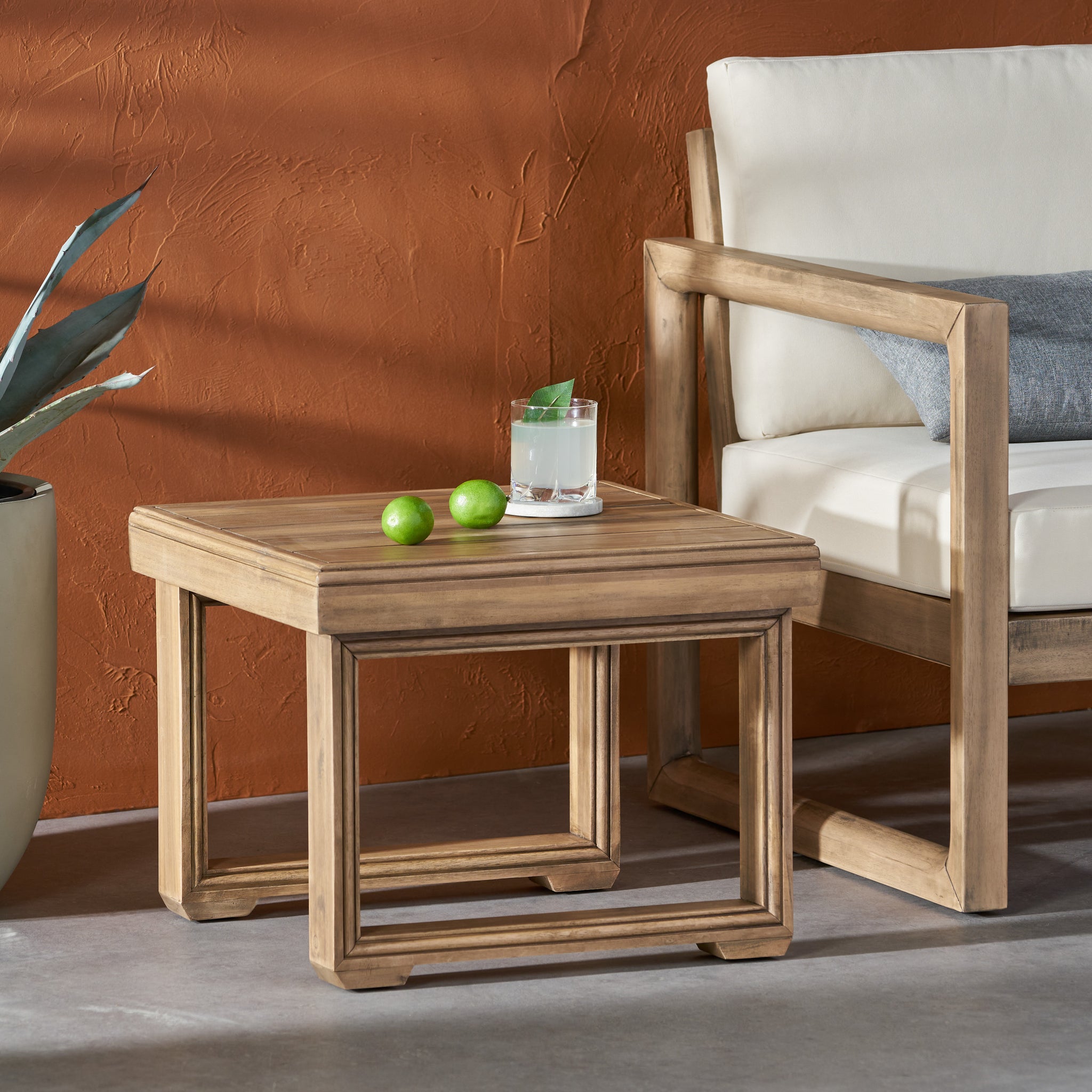 Andrae Outdoor Acacia Wood Side Table – GDFStudio