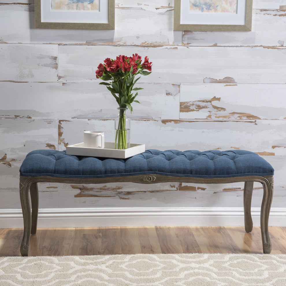 Tasette Traditional Button Tufted Fabric Bench – GDFStudio