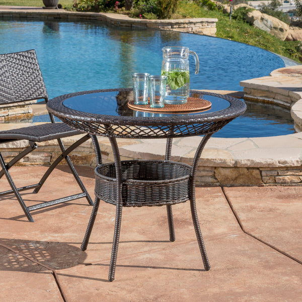 Gaviota 34-inch Round Outdoor Wicker Dining Table – GDFStudio