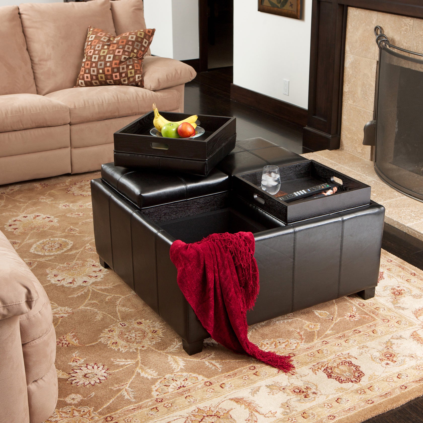 Harley Leather 4-Tray-Top Storage Ottoman Coffee Table – GDFStudio