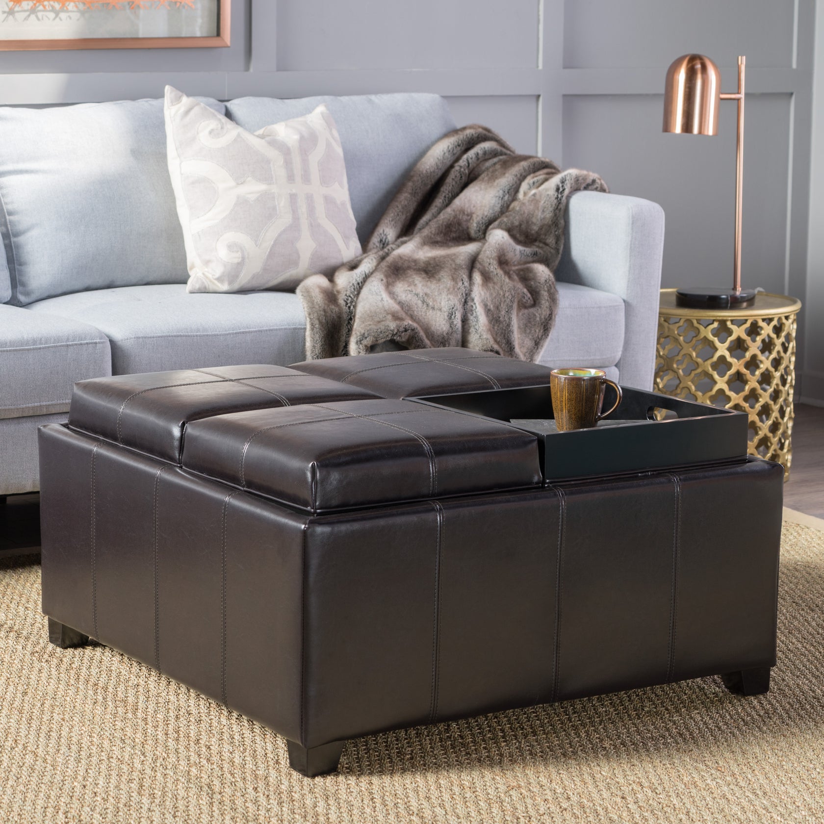 Harley Leather 4-Tray-Top Storage Ottoman Coffee Table – GDFStudio