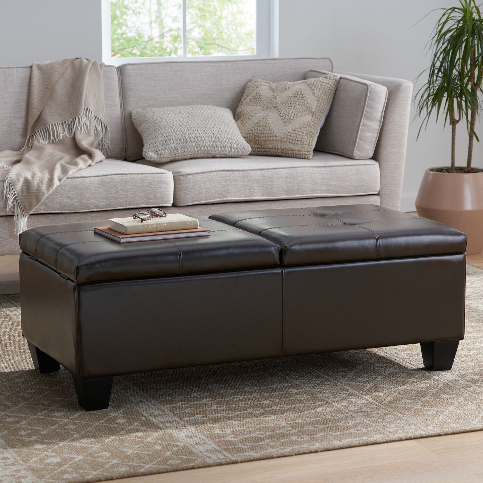 Alpine Leather Storage Ottoman Coffee Table – GDFStudio