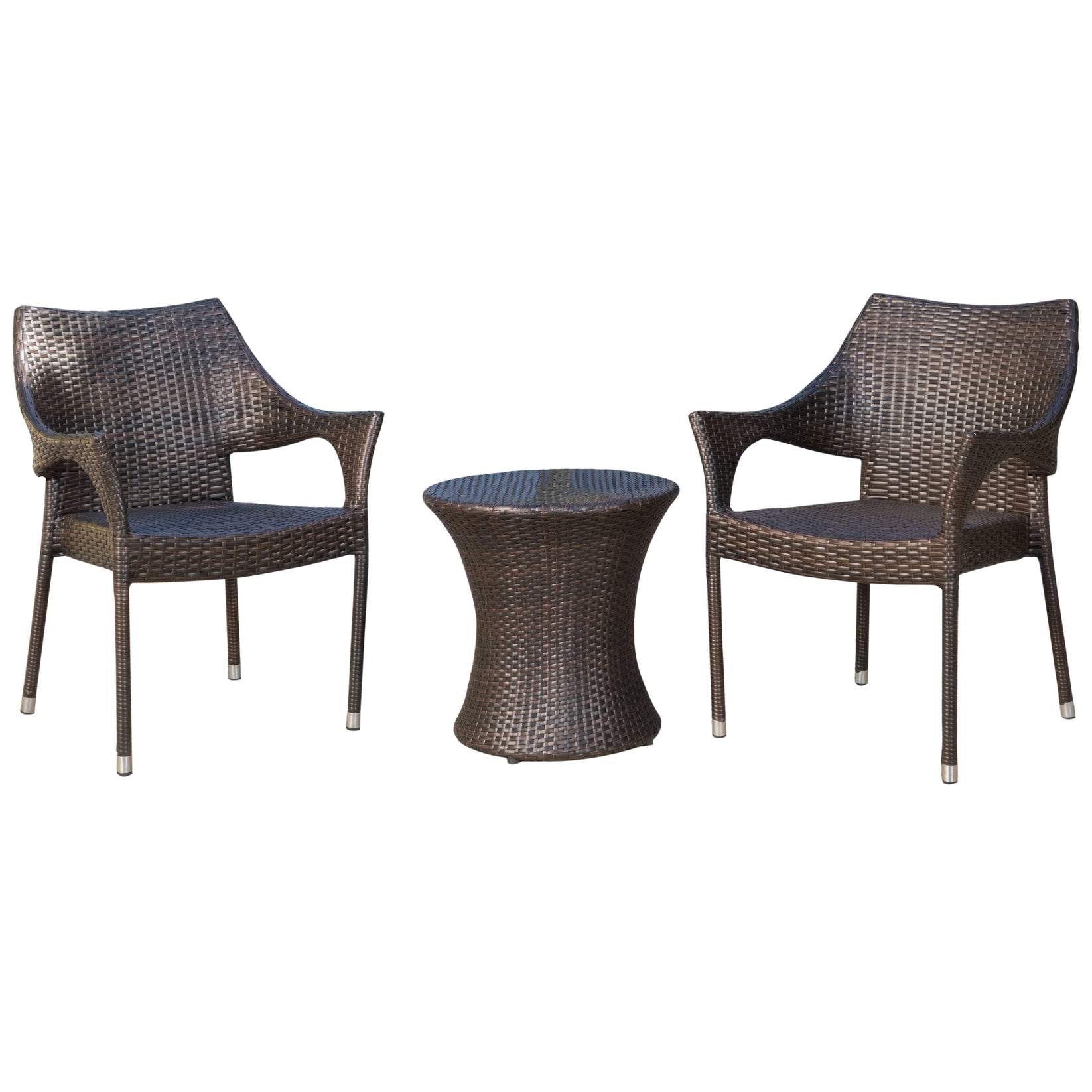 Tahitian Outdoor 3 Piece Multi-Brown Wicker Chat Set with Stacking Cha ...