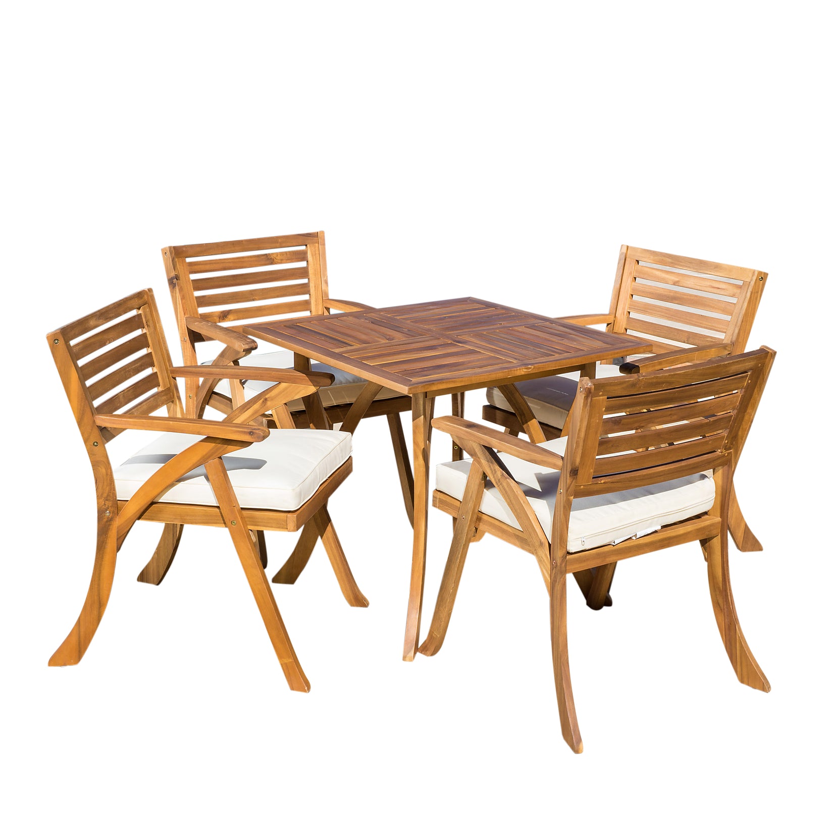 Deandra Outdoor 5-piece Wood Dining Set with Cushions – GDFStudio