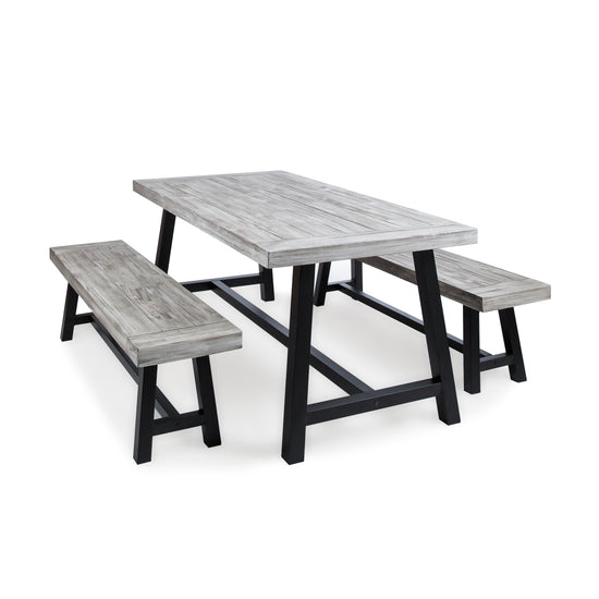 Bowman Outdoor Modern Industrial 3 Piece Acacia Wood Picnic Dining Set ...