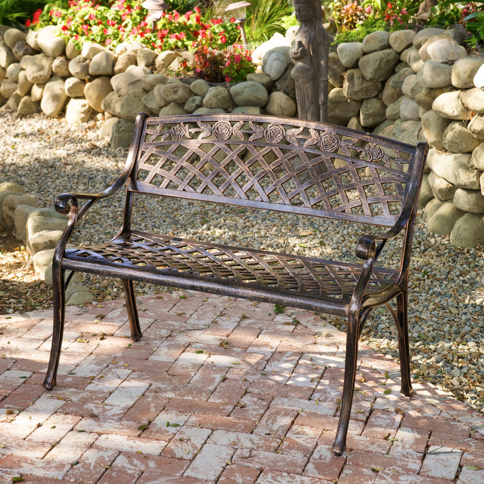 Casablanca Outdoor Copper Cast Aluminum Bench – GDFStudio