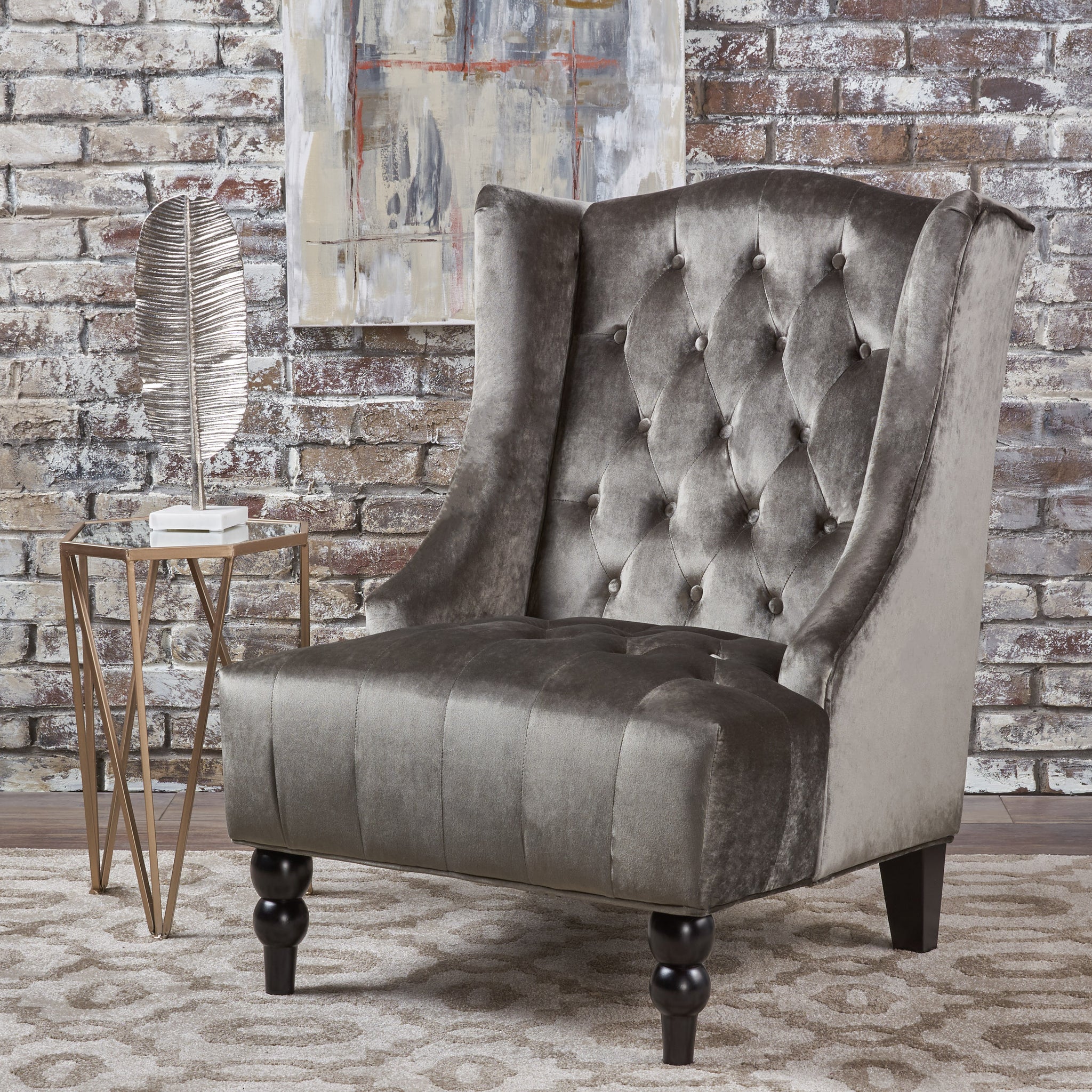 Talisa Winged High-Back Tufted New Velvet Club Chair – GDFStudio