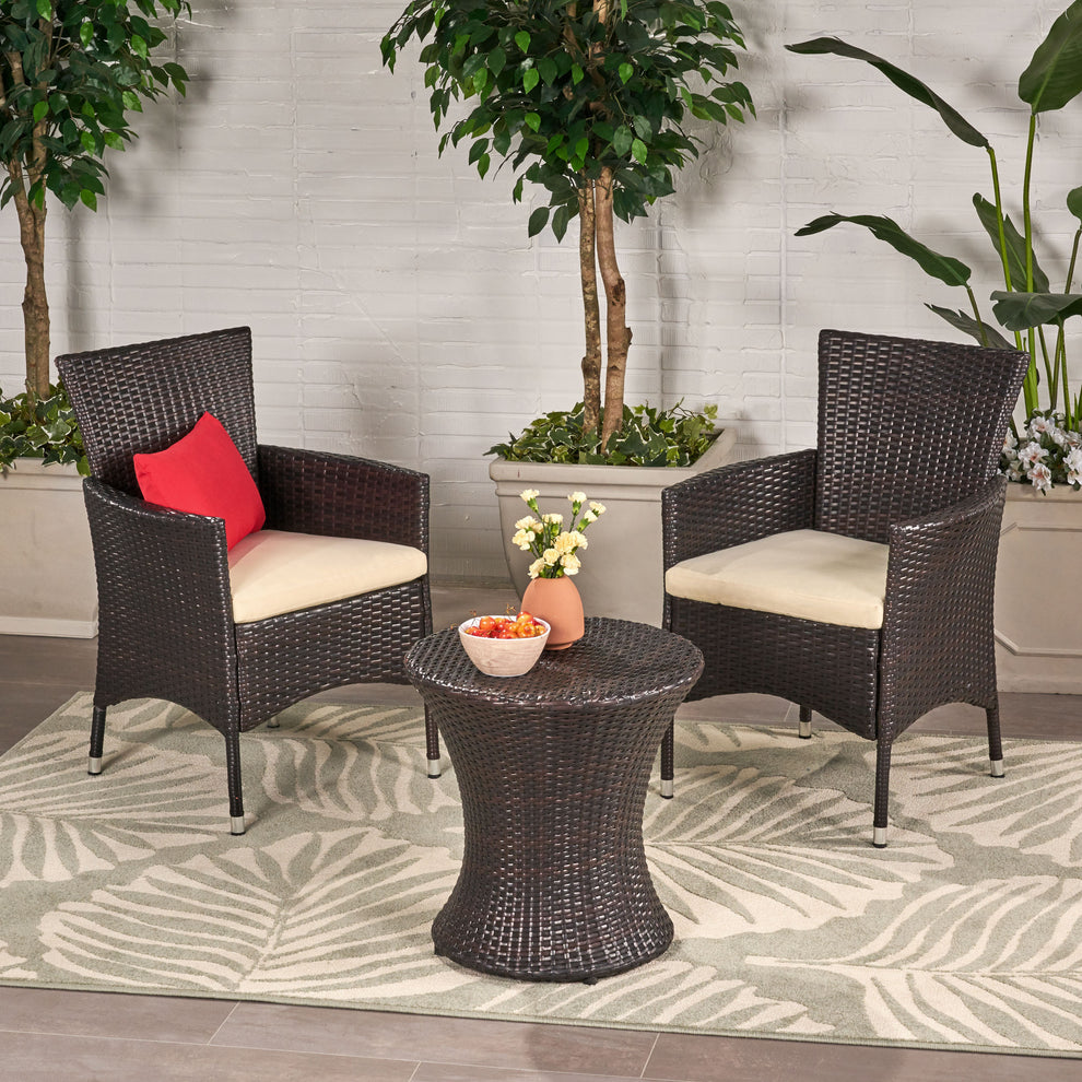 West Outdoors Brown Wicker 3 Piece Chat Set – GDFStudio