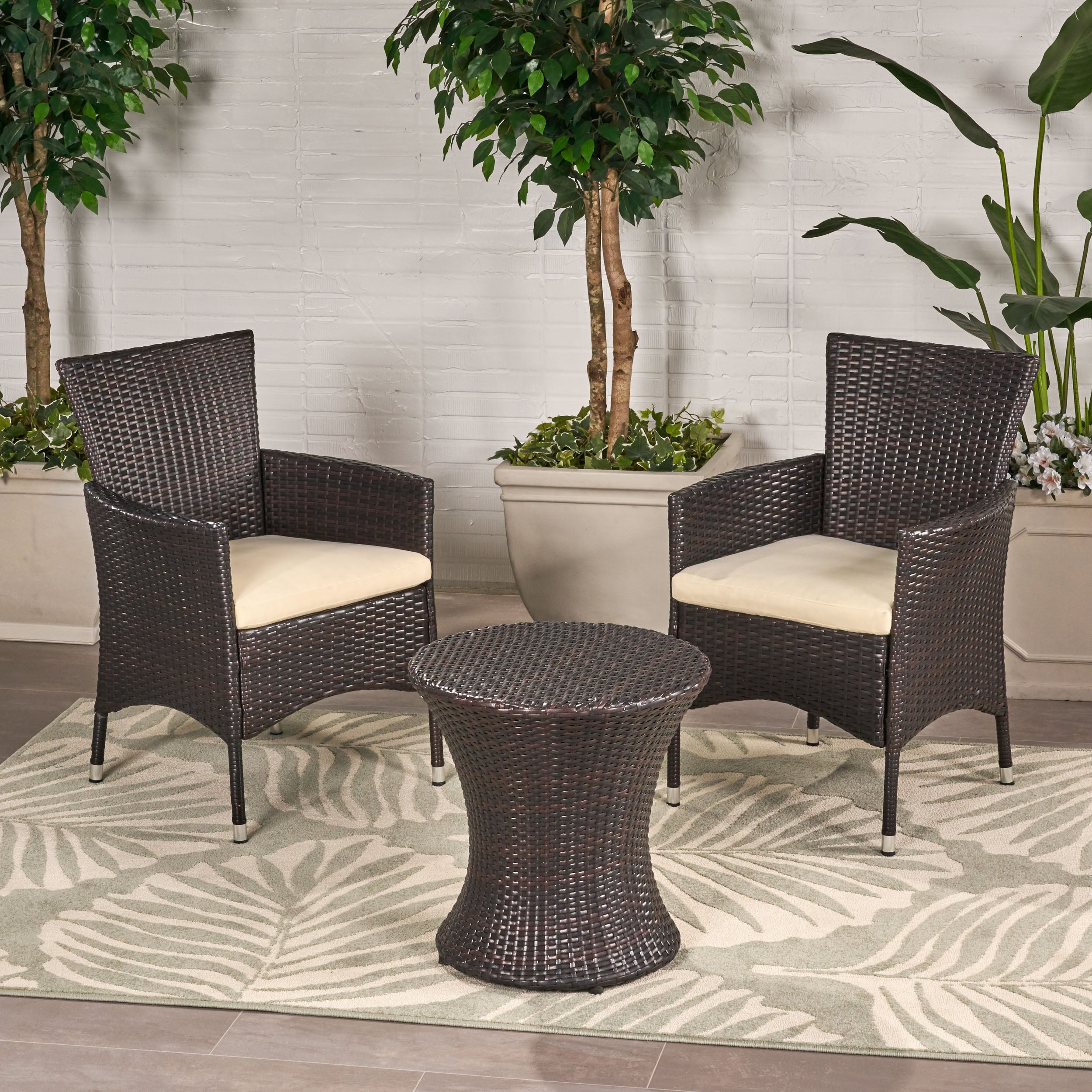 West Outdoors Brown Wicker 3 Piece Chat Set – GDFStudio