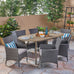 Dahl Outdoor 7 Piece Wood and Wicker Dining Set, Gray Finish and Gray ...