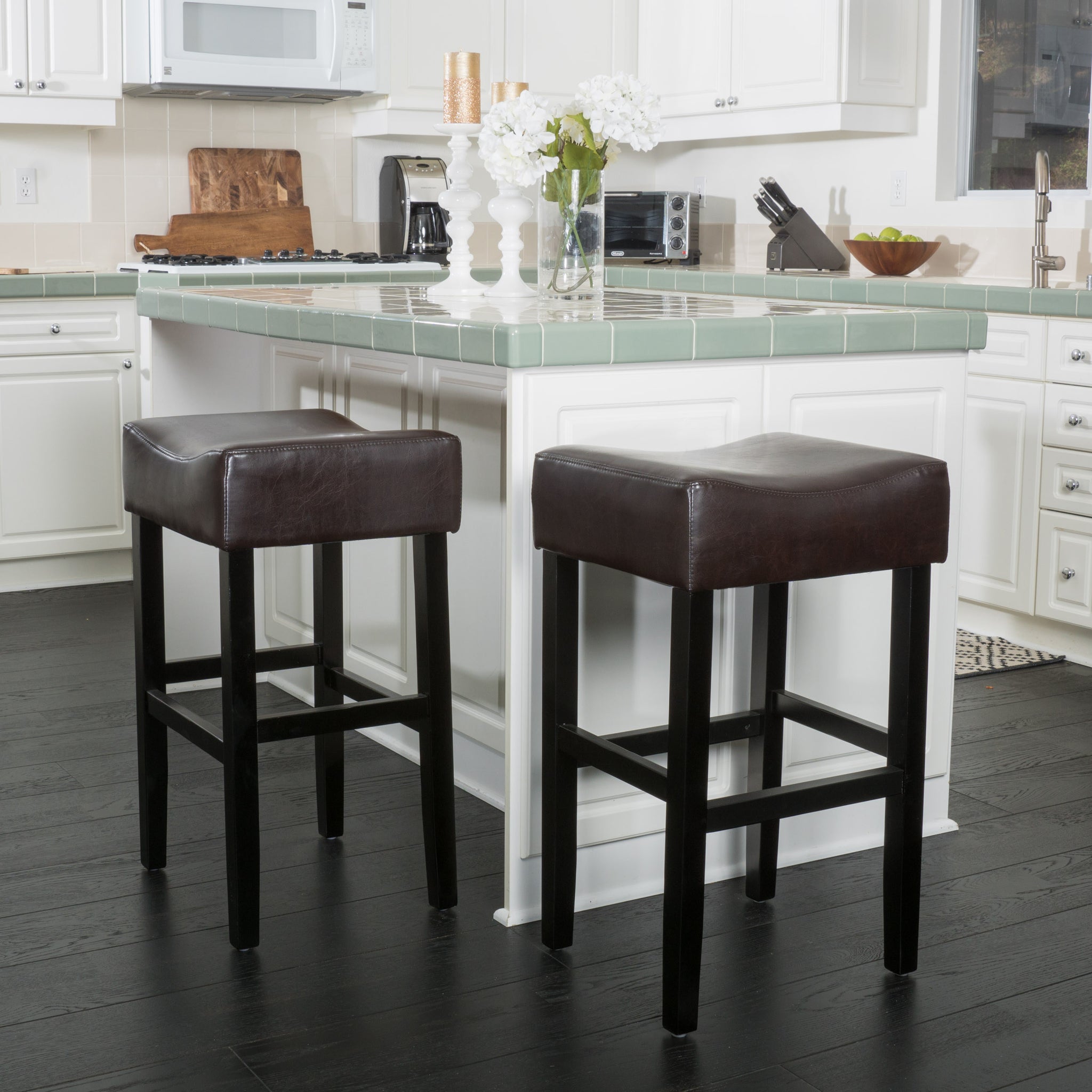 Adler 30-Inch Brown Leather Backless Bar Stool (Set of 2) – GDFStudio