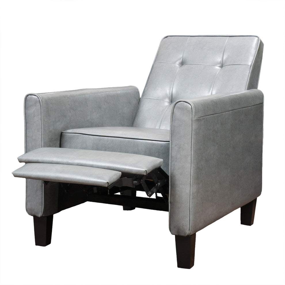 Elan Contemporary Tufted Dark Gray Bonded Leather Recliner with Tapere ...