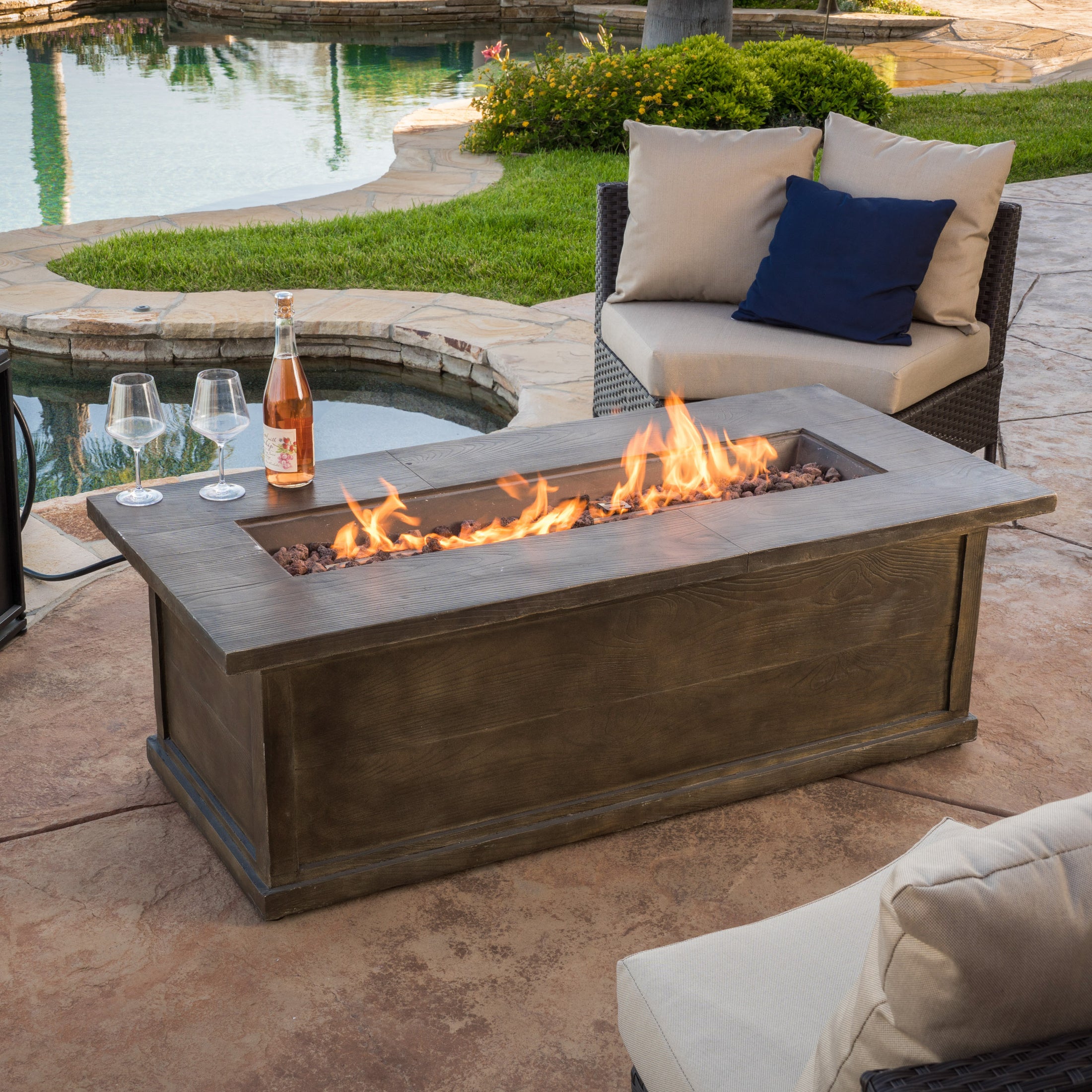 Pablo Outdoor 56-inch Rectangular Propane Fire Table – GDFStudio