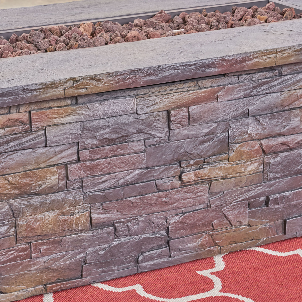 Welsh Outdoor Light Weight Rectangular Fire Pit, Natural Stone – GDFStudio