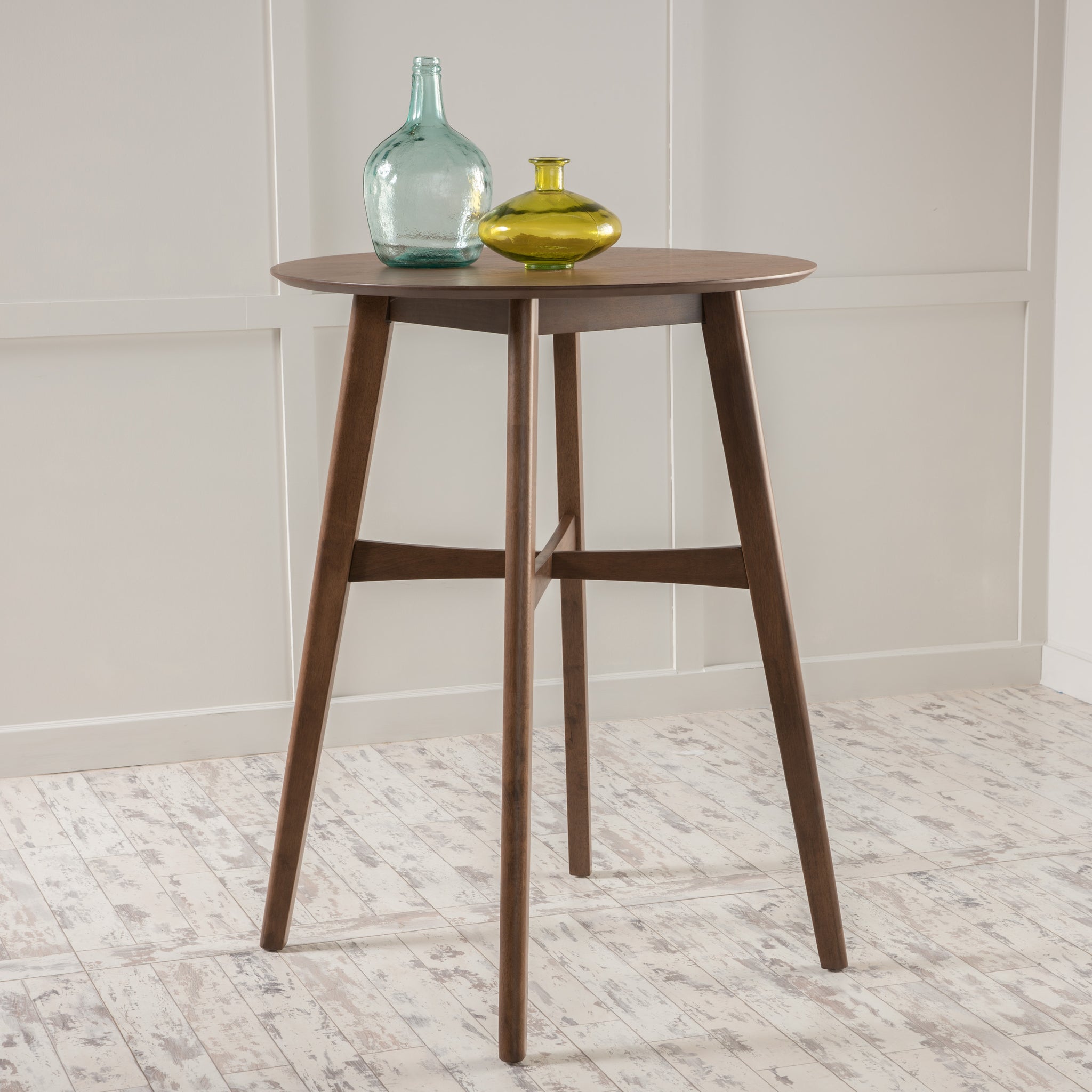 Madeline Mid-Century Modern Circular Wood Bar Table with Tapered Legs ...