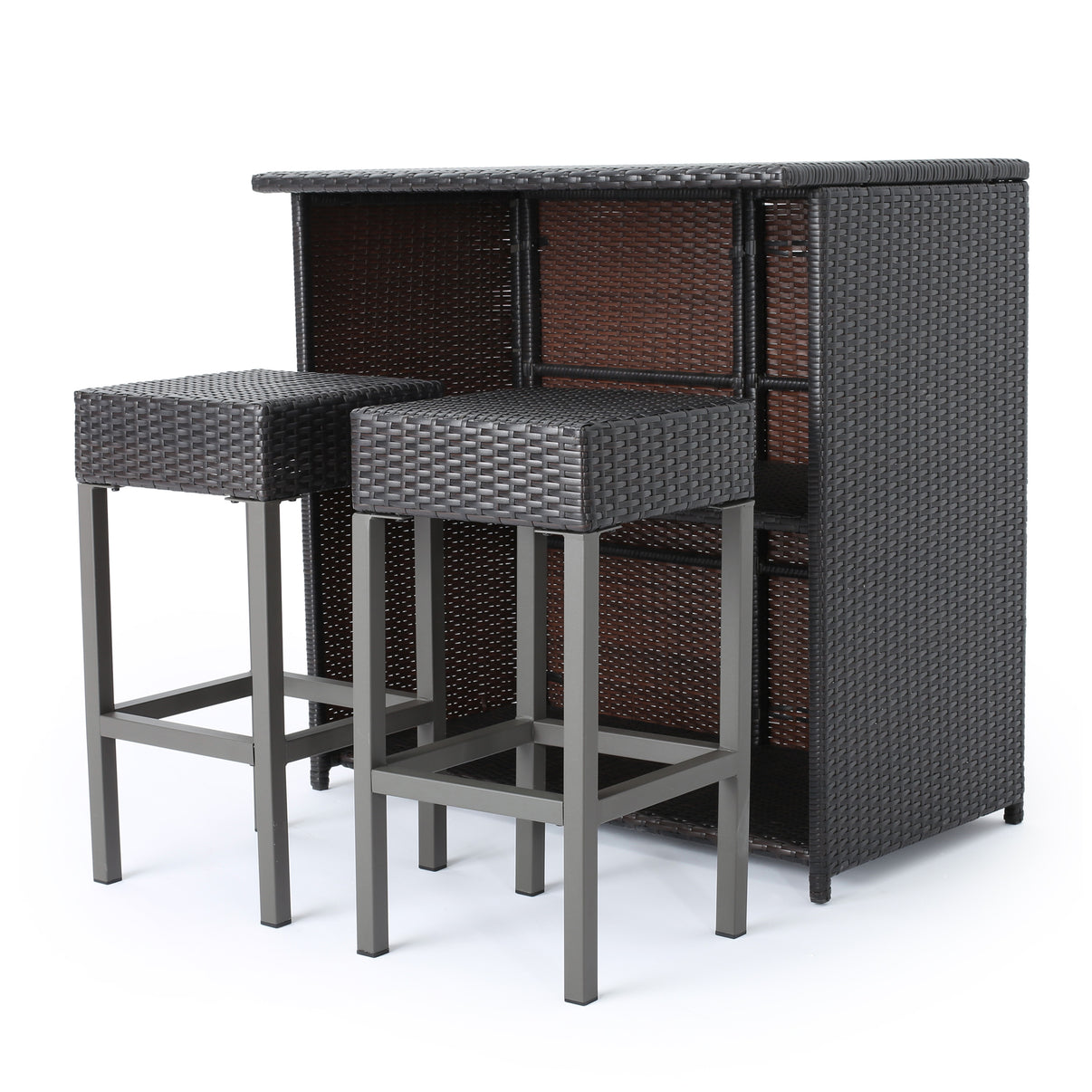 Oneida Outdoor Multibrown Wicker Bar Island Set – GDFStudio