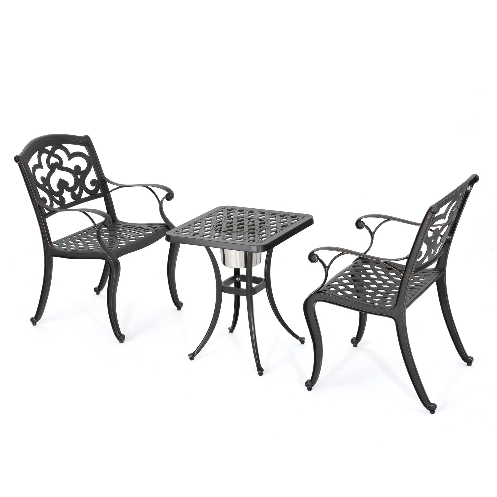 Ariel Outdoor 3 Piece Patina Copper Finish Cast Aluminum Bistro Set ...