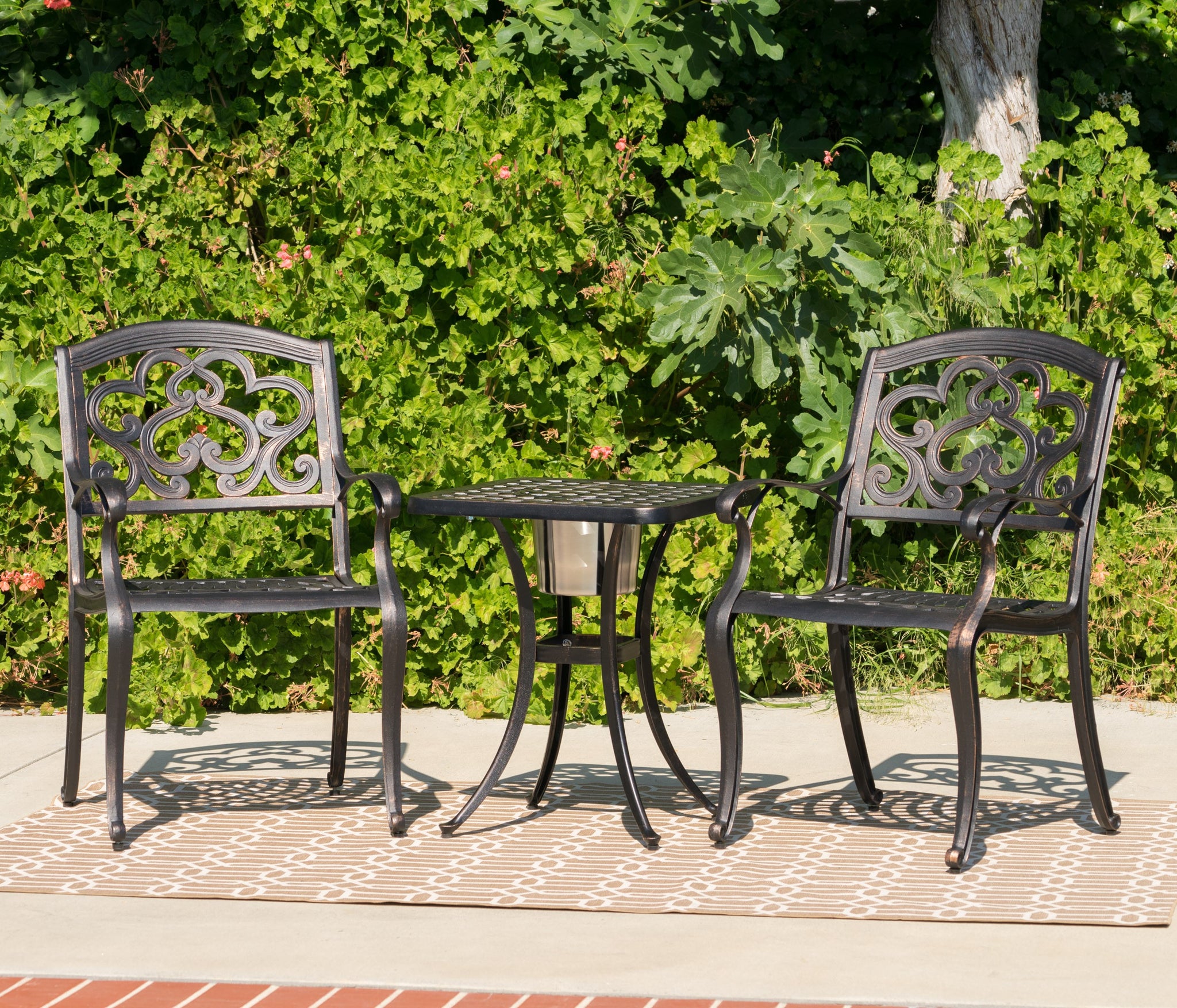 Ariel Outdoor 3 Piece Patina Copper Finish Cast Aluminum Bistro Set ...