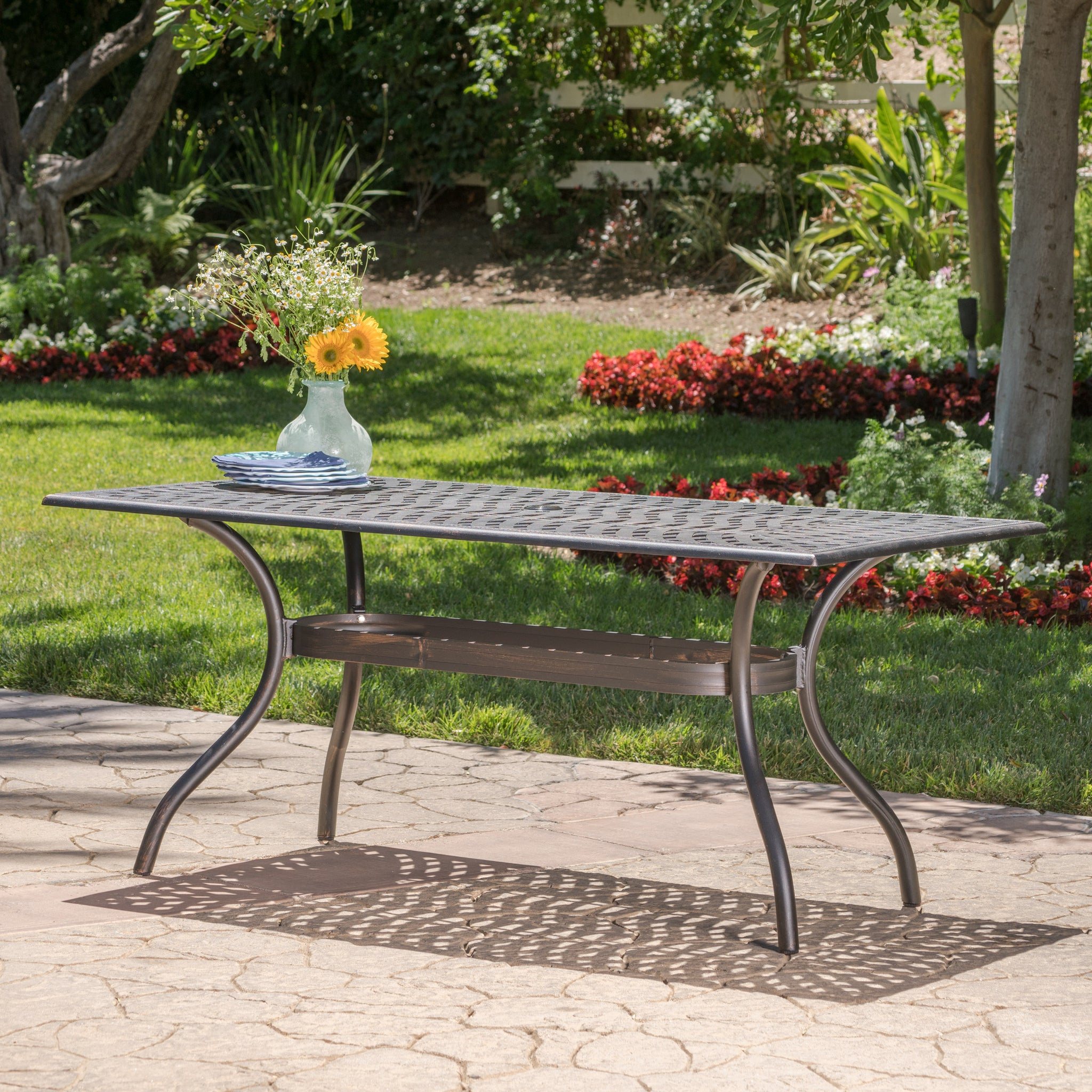 Carlton Outdoor Patina Copper Cast Aluminum Dining Table – GDFStudio