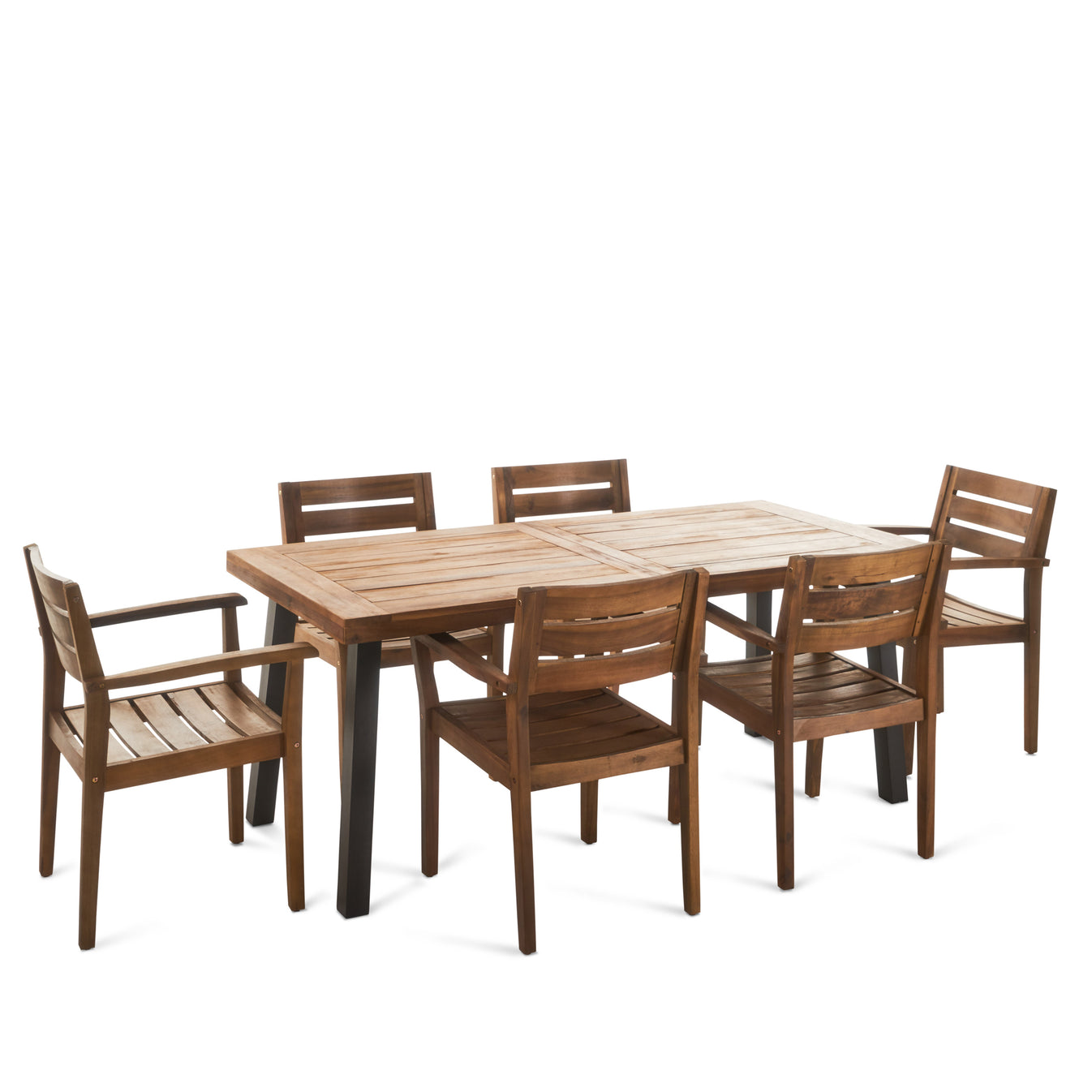 Pomelo Outdoor 7 Piece Teak Finish Acacia Wood Dining Set – GDFStudio