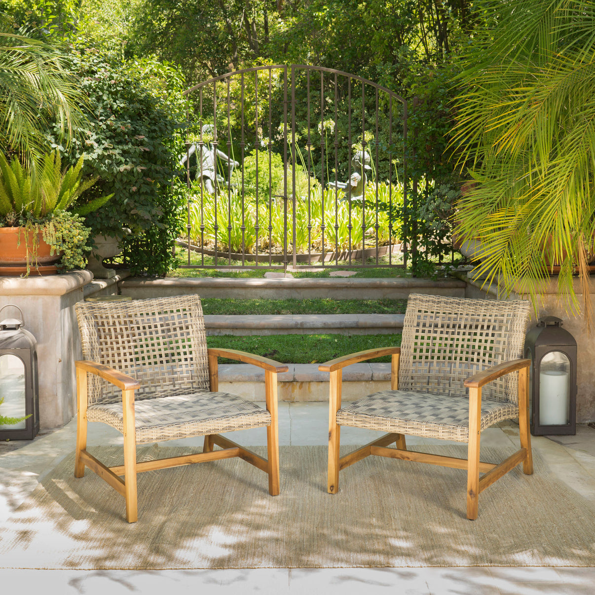 Savannah Outdoor Mid Century Acacia Wood Frame Wicker Club Chairs (Set ...
