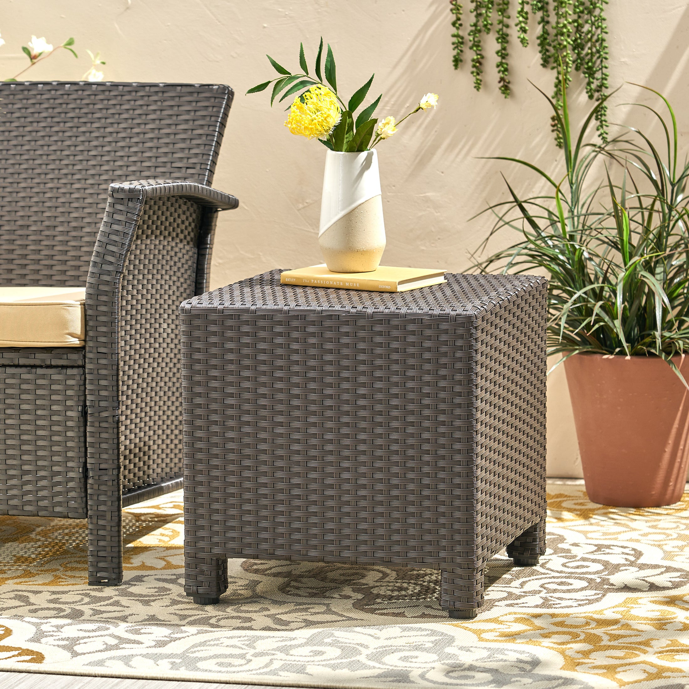 Pueblo Outdoor Wicker Accent Side Table – GDFStudio