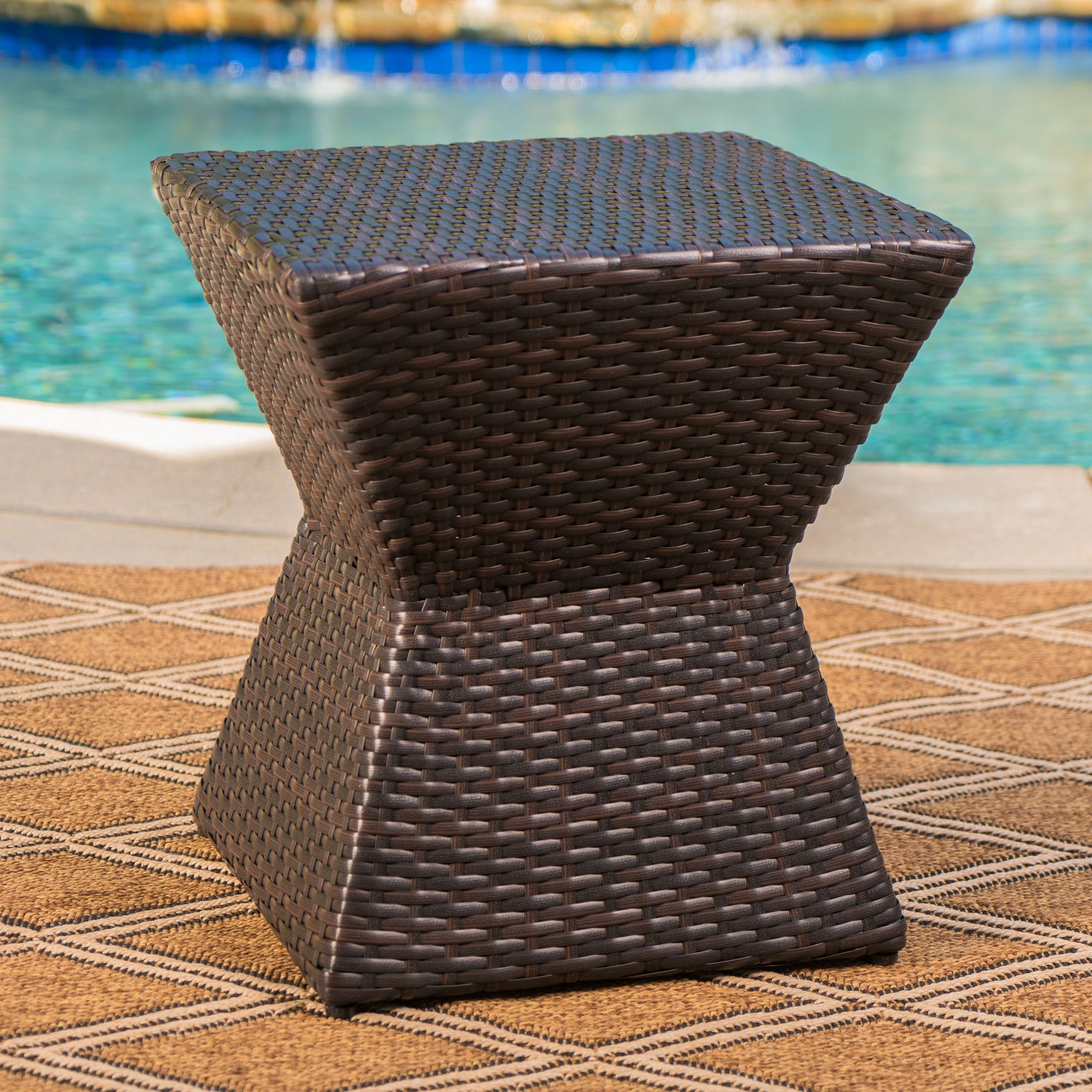 Frances Outdoor 16-inch Multi-brown Wicker Square Side Table – GDFStudio