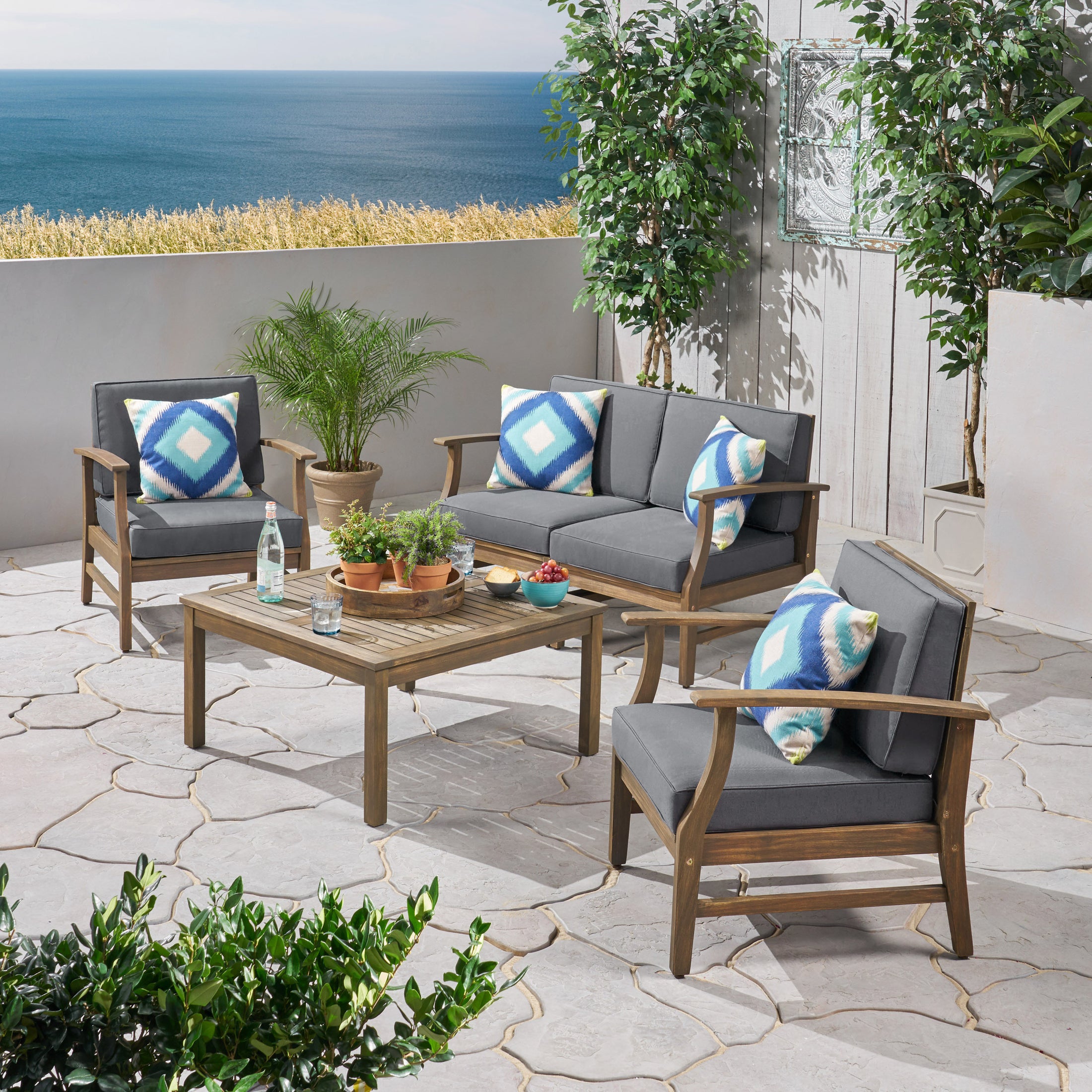 Lorelei Outdoor 5 Piece Acacia Wood Chat Set – GDFStudio