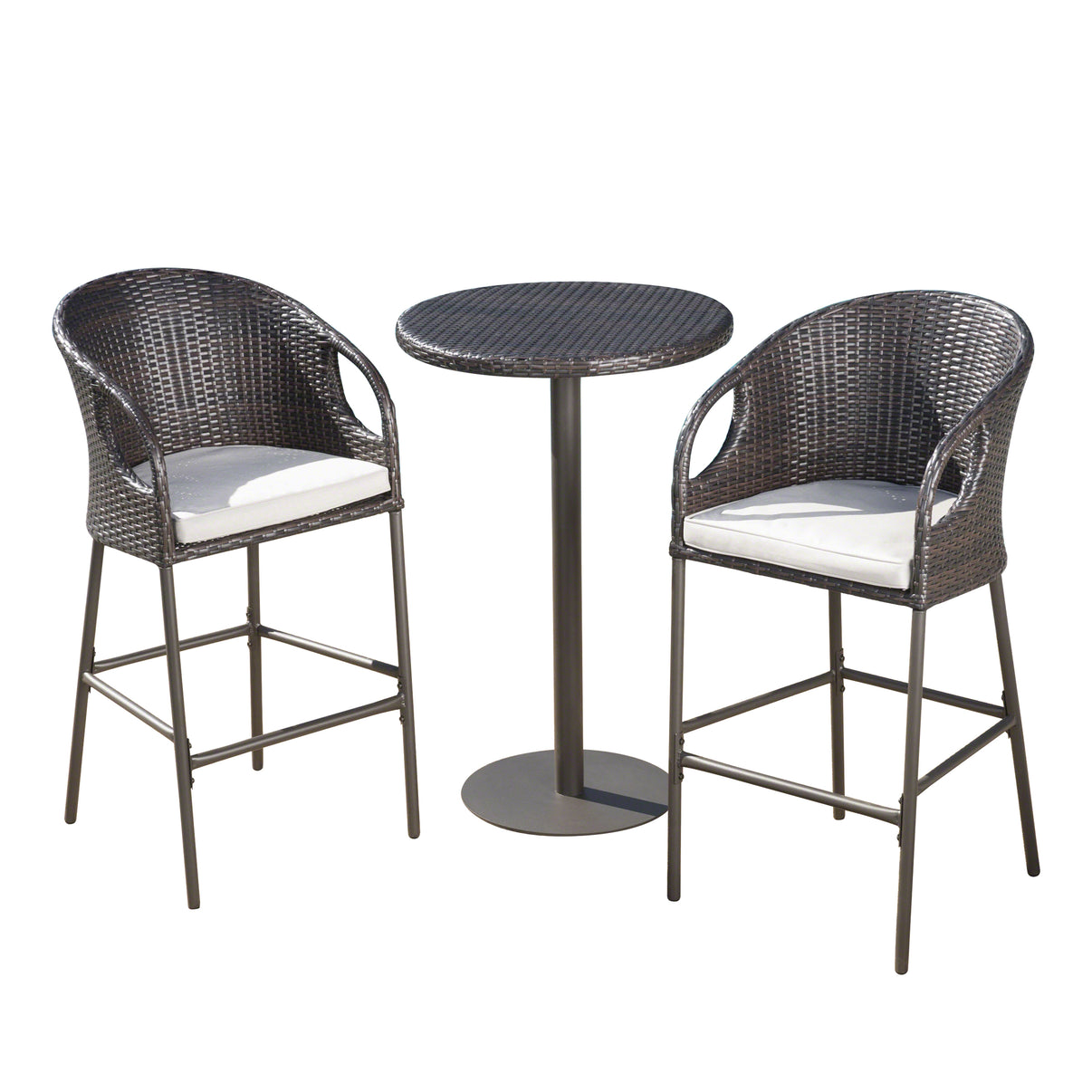 Big Rock Outdoor 3 Piece Multi-brown Wicker Round Bar Set – GDFStudio