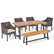 Kane Outdoor 6 Piece Dining Set with Wicker Chairs and Bench, Sandblas ...