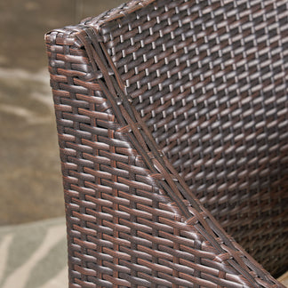 Kane Outdoor 6 Piece Dining Set with Wicker Chairs and Bench, Sandblas ...