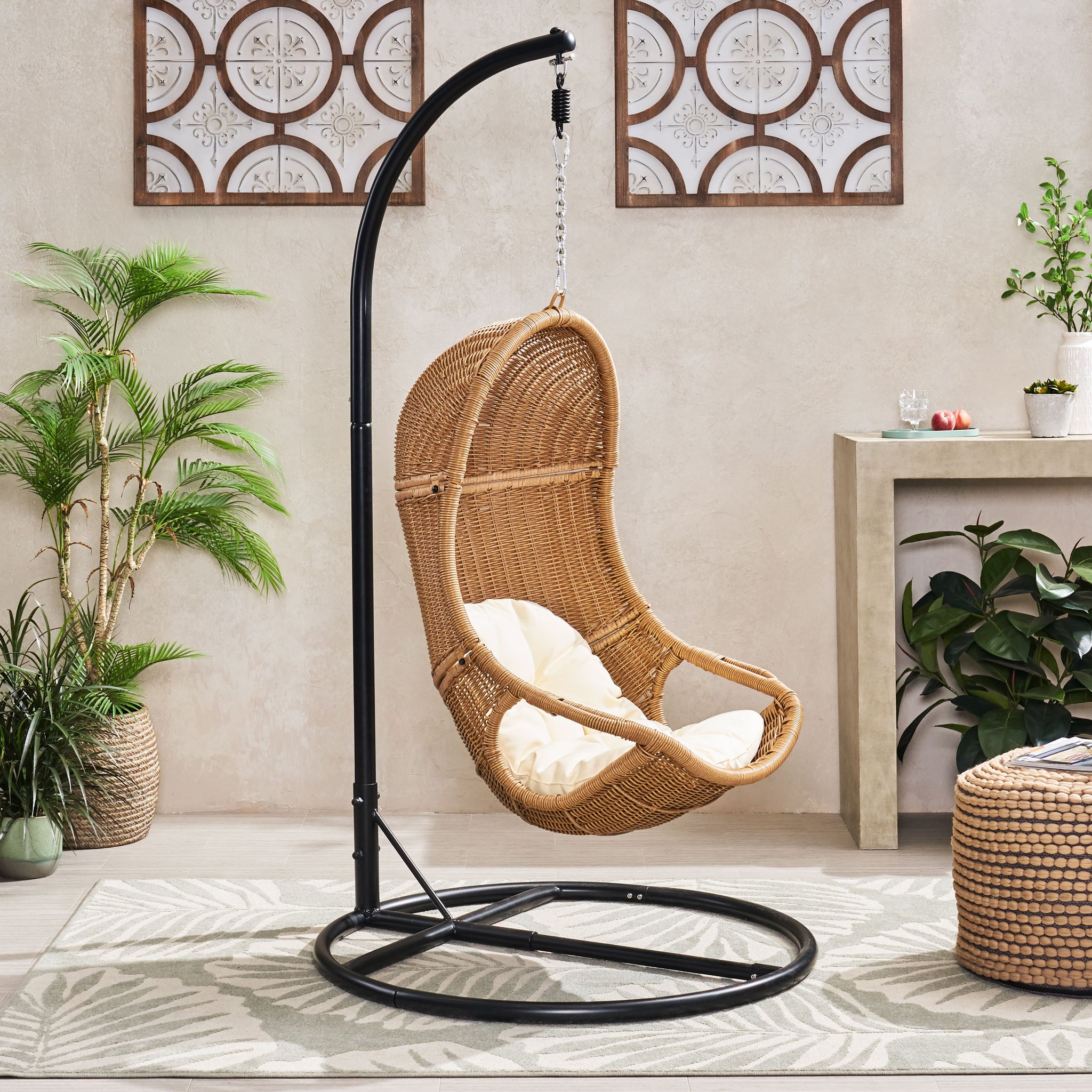 Yukon Outdoor Wicker Hanging Nest Chair with Stand – GDFStudio