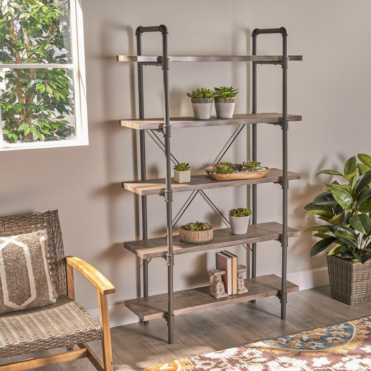 Clint Industrial Pipe Design 5-Shelf Etagere Bookcase – GDFStudio