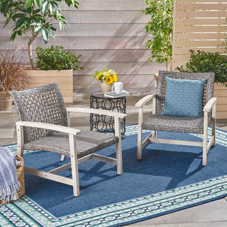 Viola Outdoor Wood and Wicker Club Chairs – GDFStudio