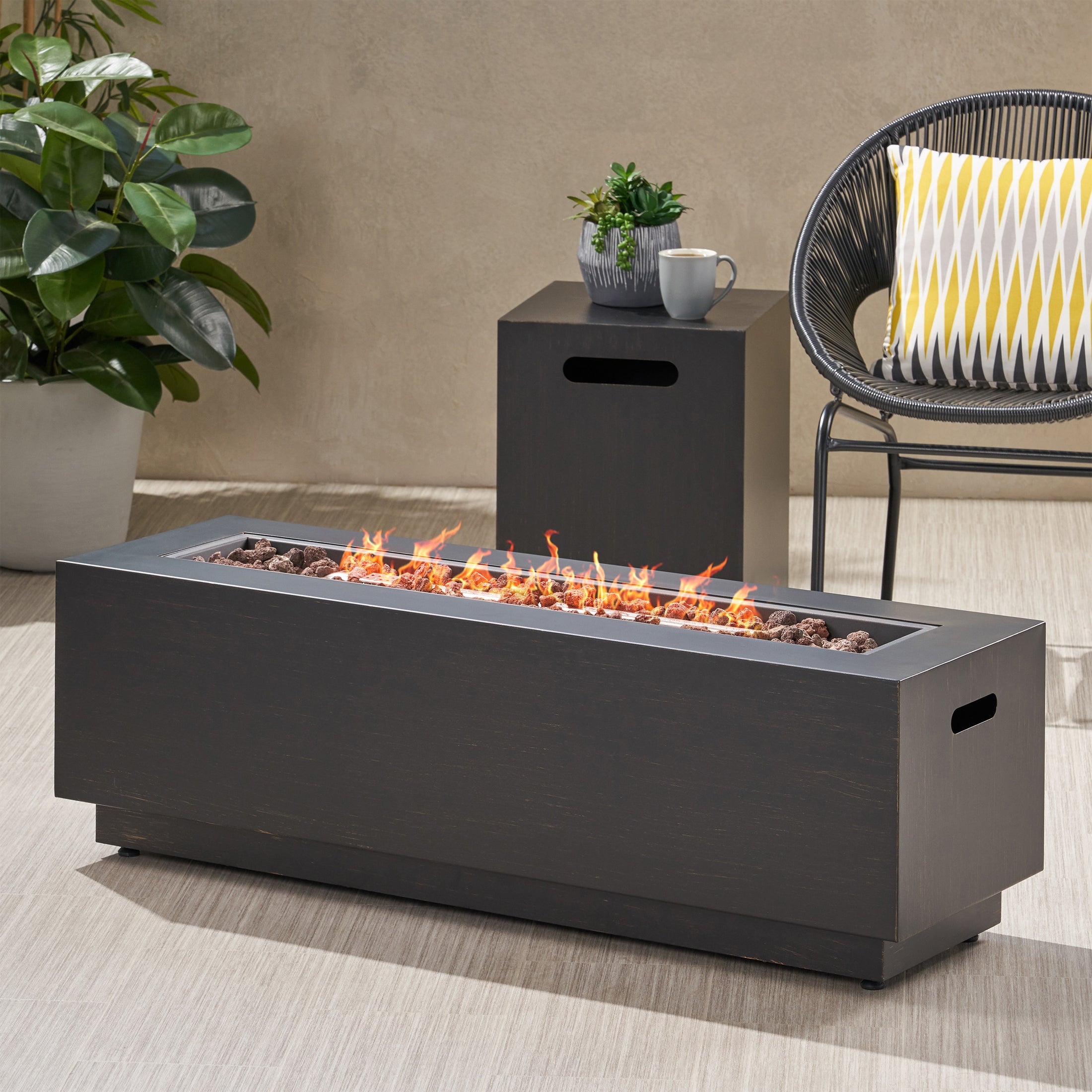 Jefferson Outdoor Rectangular Fire Pit with Tank Holder – GDFStudio