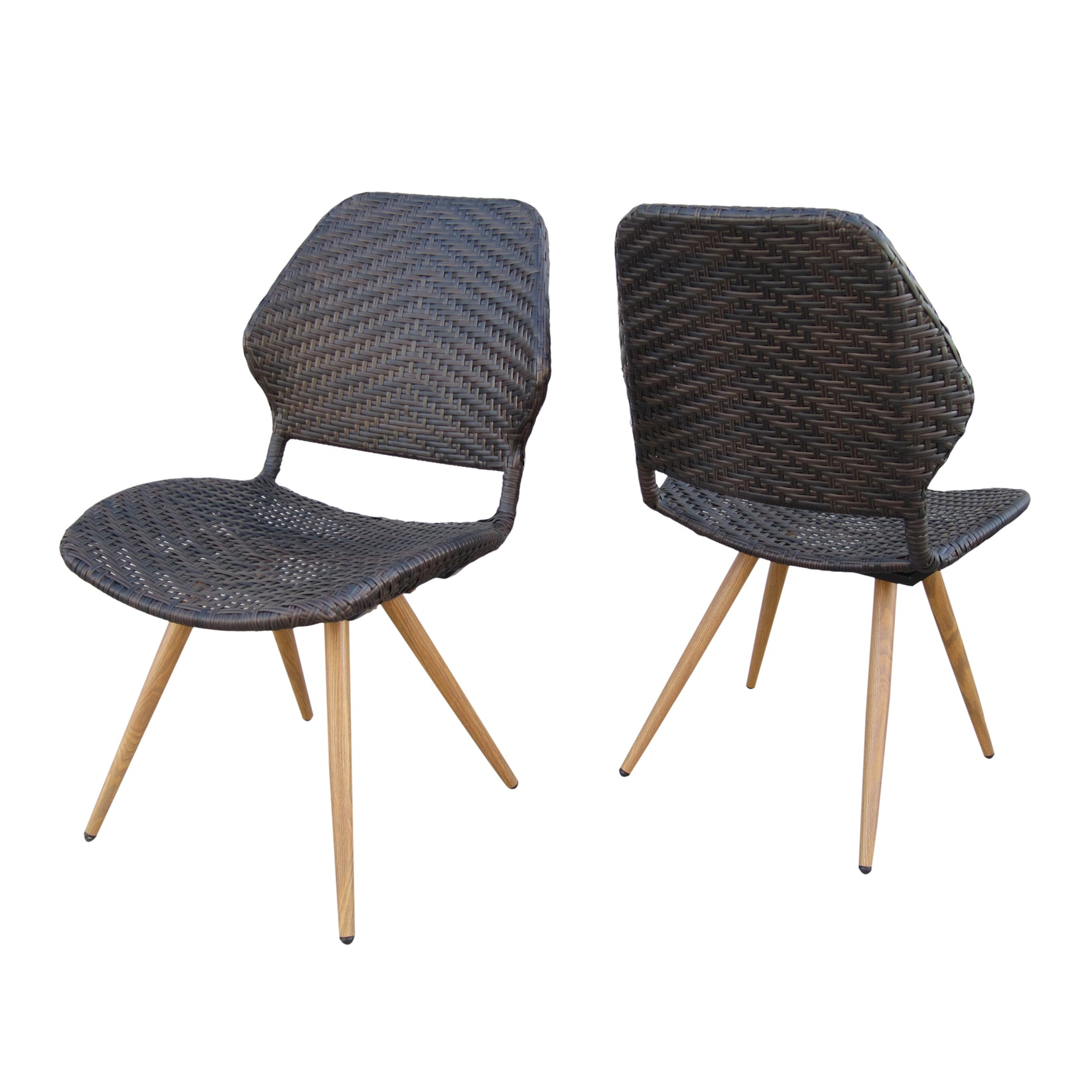 Amaya Outdoor Multi-brown Wicker Dining Chairs with Brown Wood Finish ...