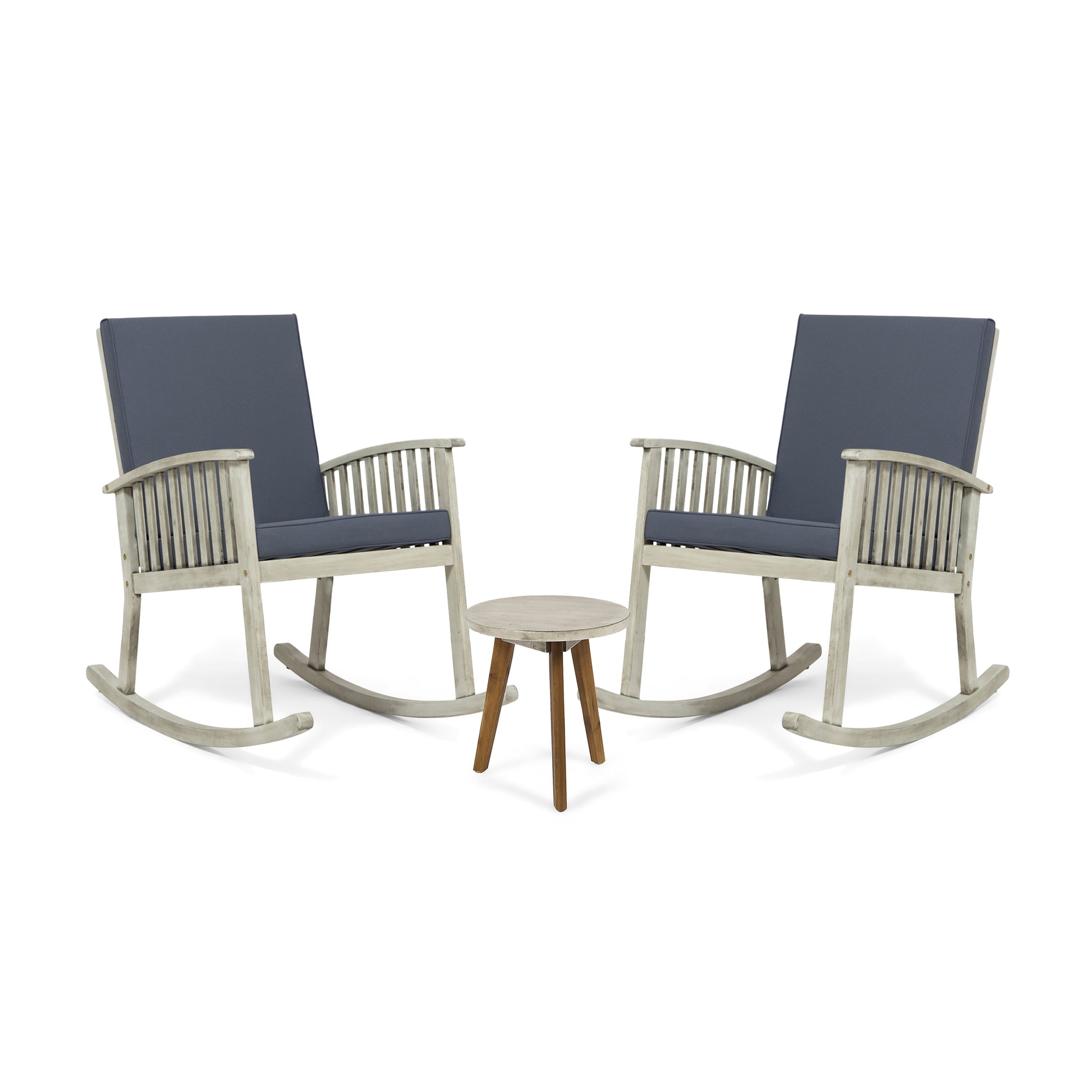 Emma Outdoor Acacia Wood 2 Seater Rocking Chairs and Side Table Set ...