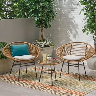 Isabel Outdoor Faux Wicker 2 Seater Chat Set with Tempered Glass Table – GDFStudio