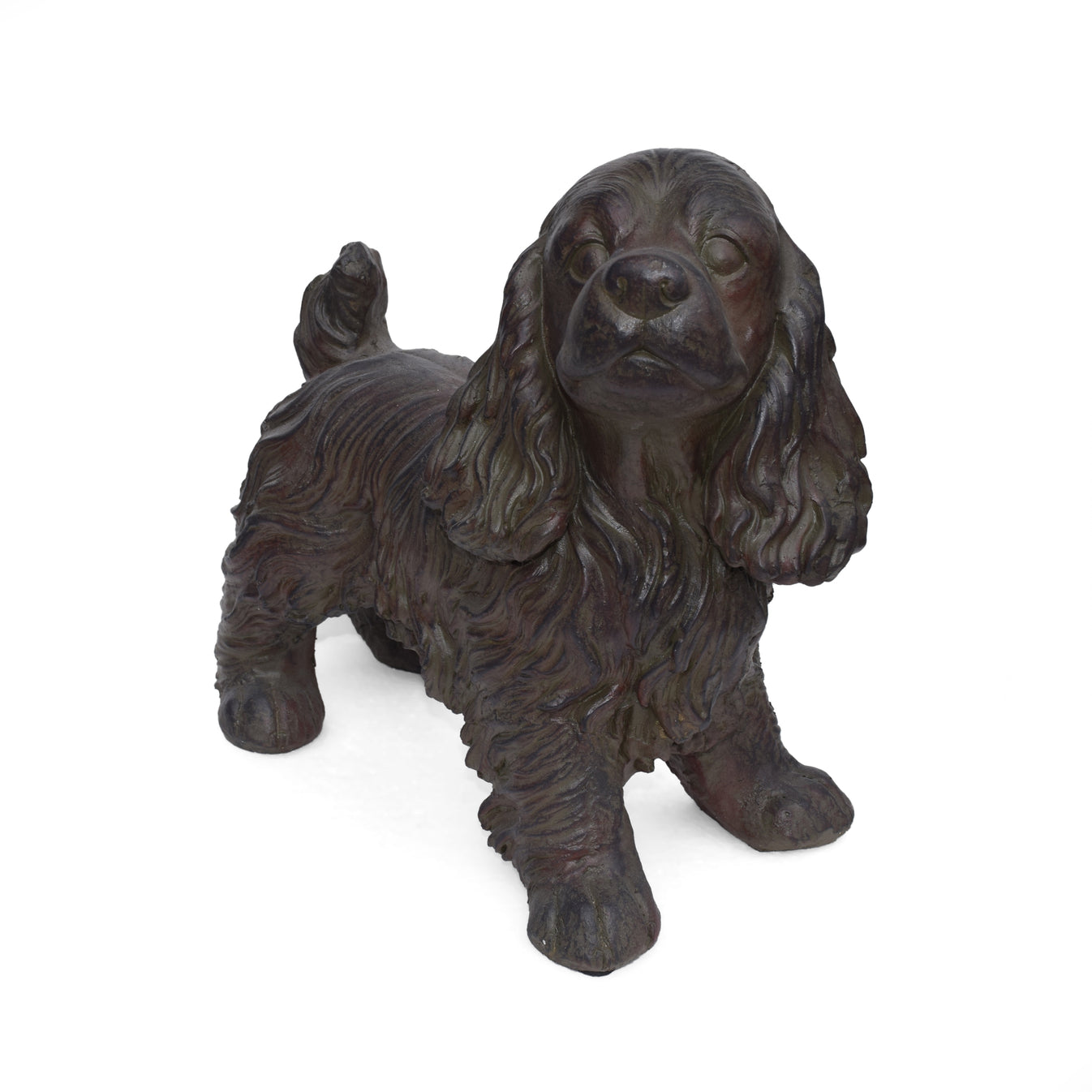 Messiah Outdoor Cocker Spaniel Dog Garden Statue, Brown Finish – GDFStudio