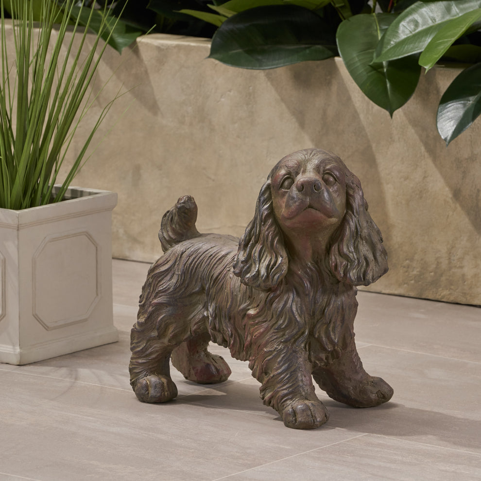 Messiah Outdoor Cocker Spaniel Dog Garden Statue, Brown Finish – GDFStudio