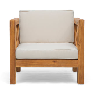 Indira Outdoor Acacia Wood Club Chair with Cushion – GDFStudio