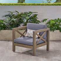 Indira Outdoor Acacia Wood Club Chair with Cushion – GDFStudio