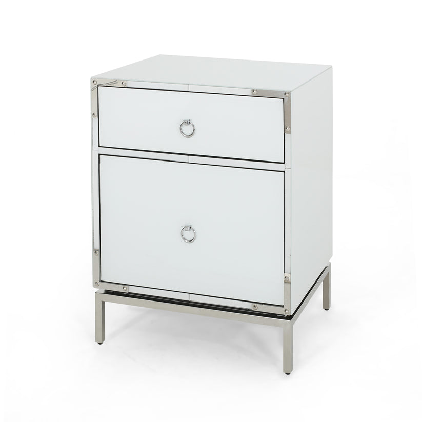 Danea White Glass 2 Drawer Bedside Table – GDFStudio