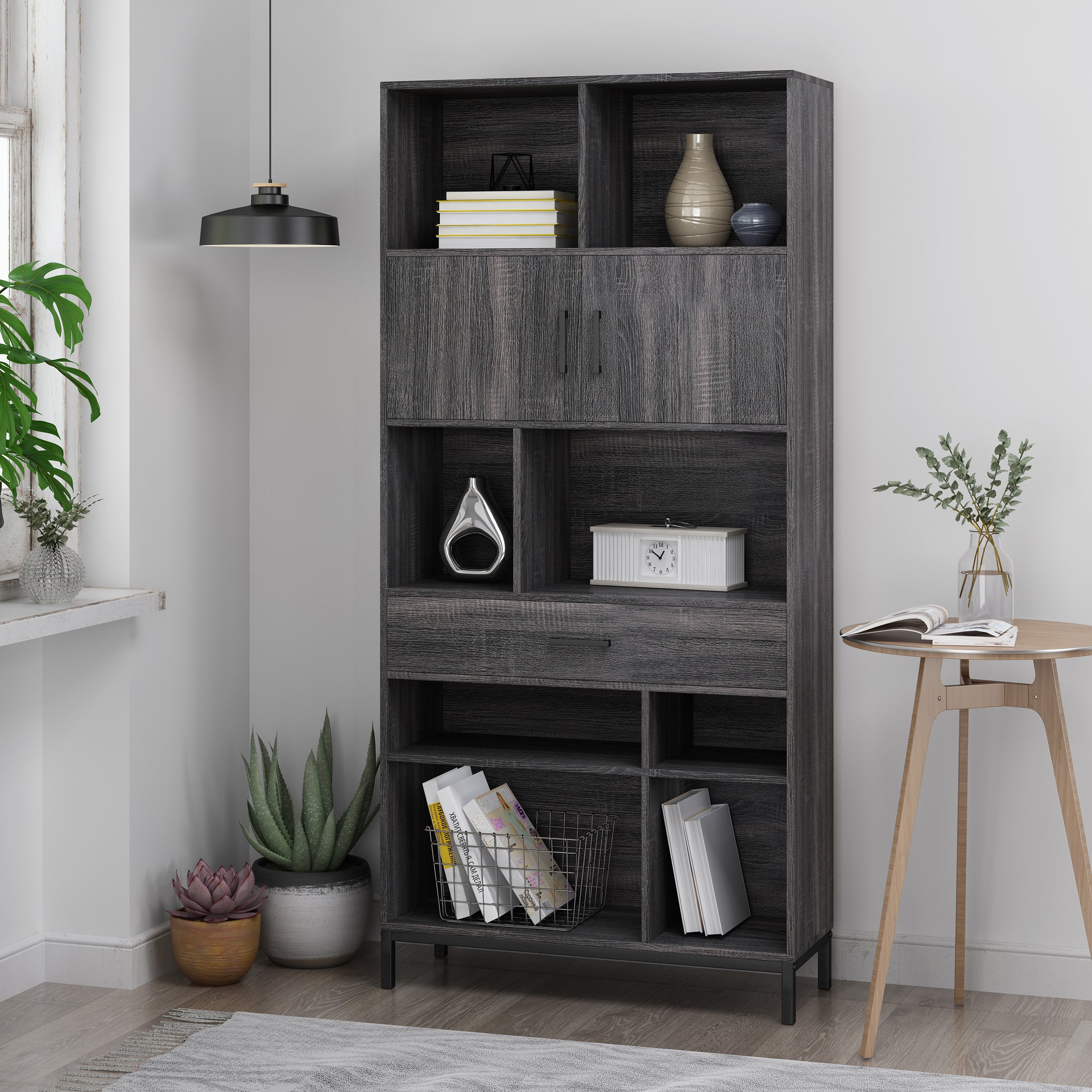 Elon Bookcase With Storage Cabinet & Drawer – GDFStudio