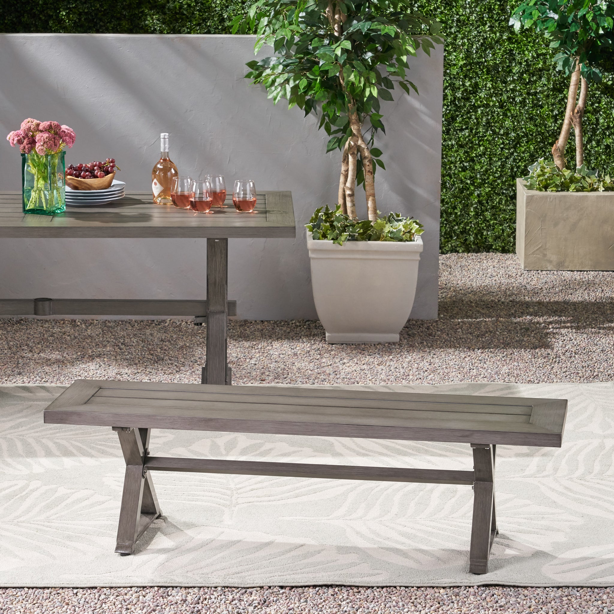 Icey Modern Outdoor Aluminum Dining Bench – GDFStudio