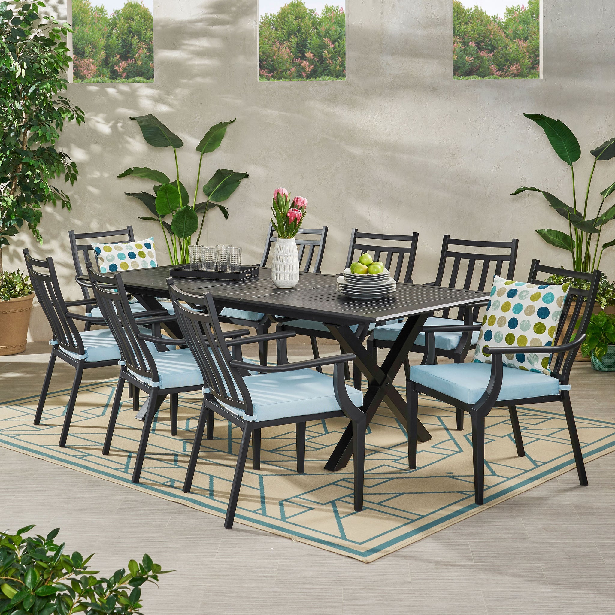 Olive Outdoor 9 Piece Dining Set with Expandable Table – GDFStudio