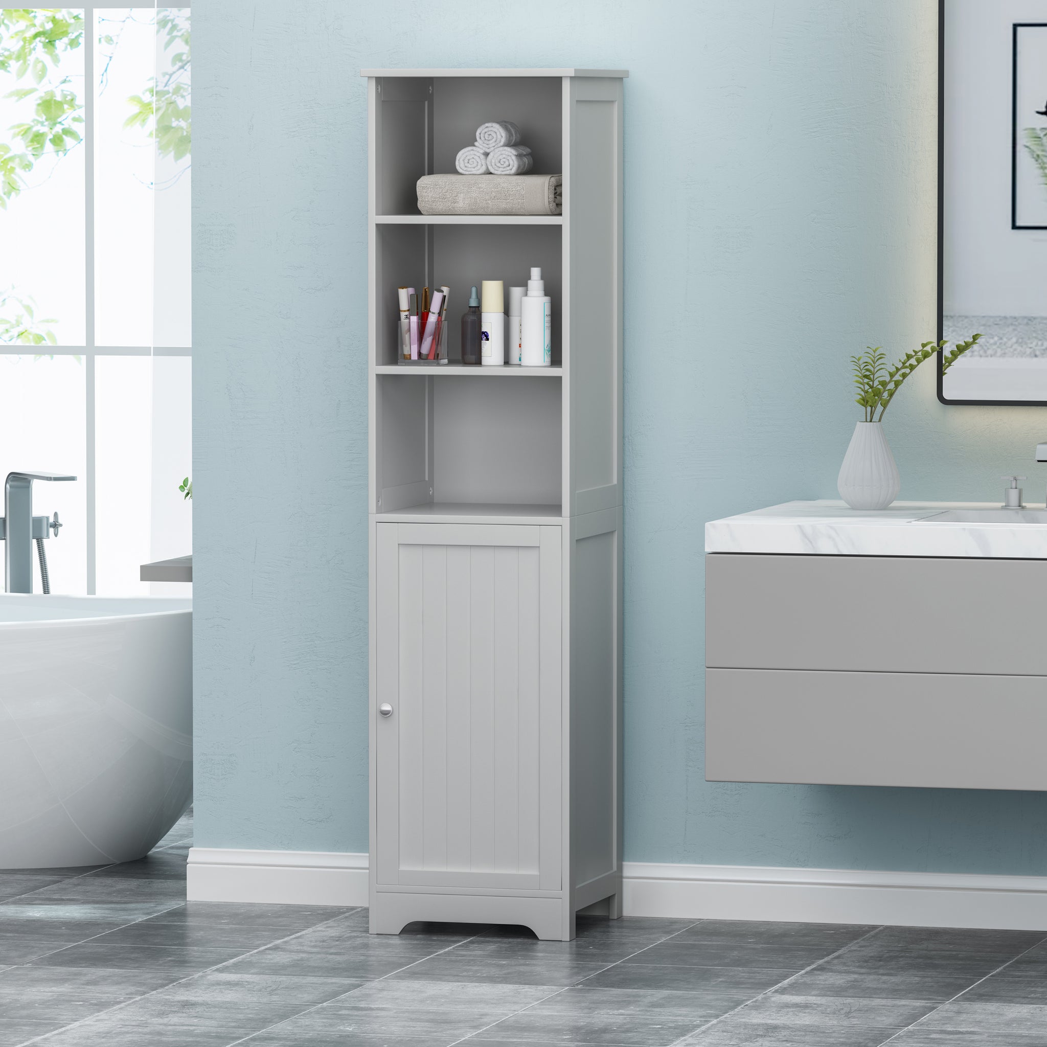 Bakari Contemporary Free Standing Linen Tower Storage Bathroom Cabinet ...