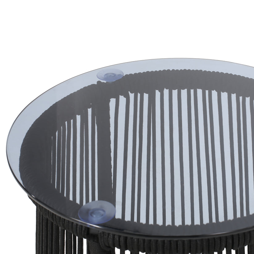 Laycee Modern Outdoor Rope Weave Side Table with Tempered Glass Top ...